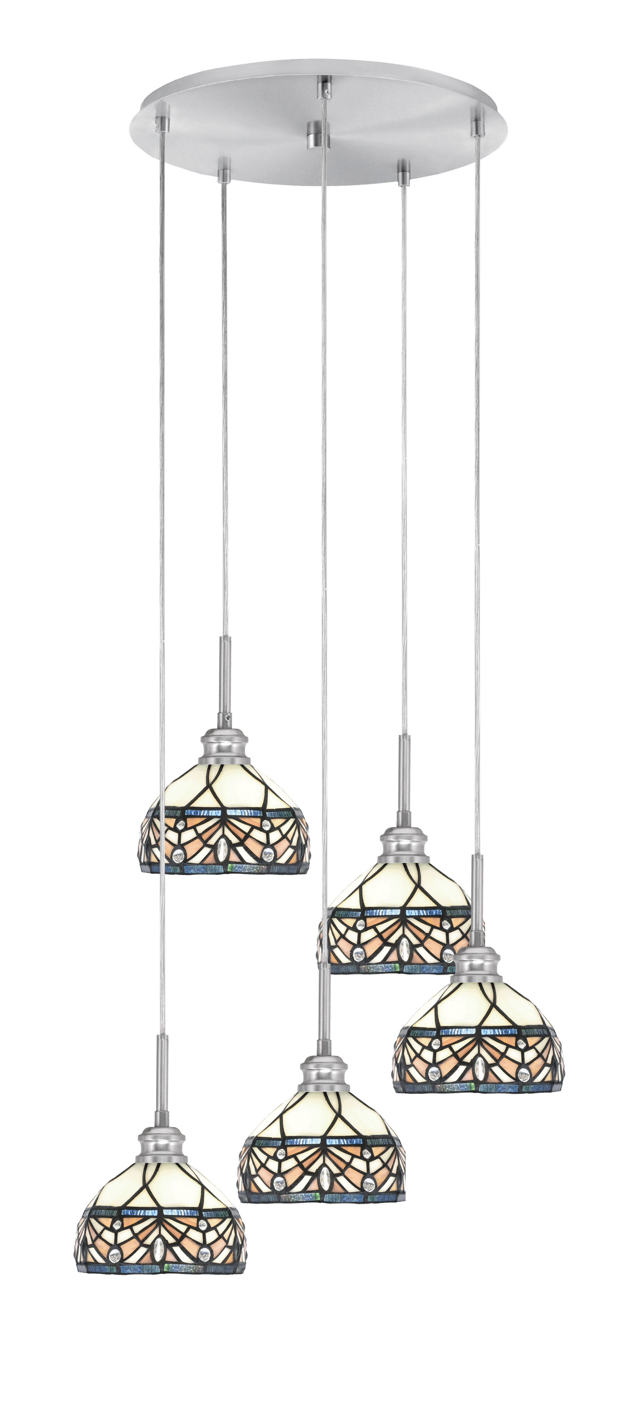 Toltec Lighting Edge 5 Light Cluster Pendalier Shown With 7" Royal Merlot Art Glass | Wayfair